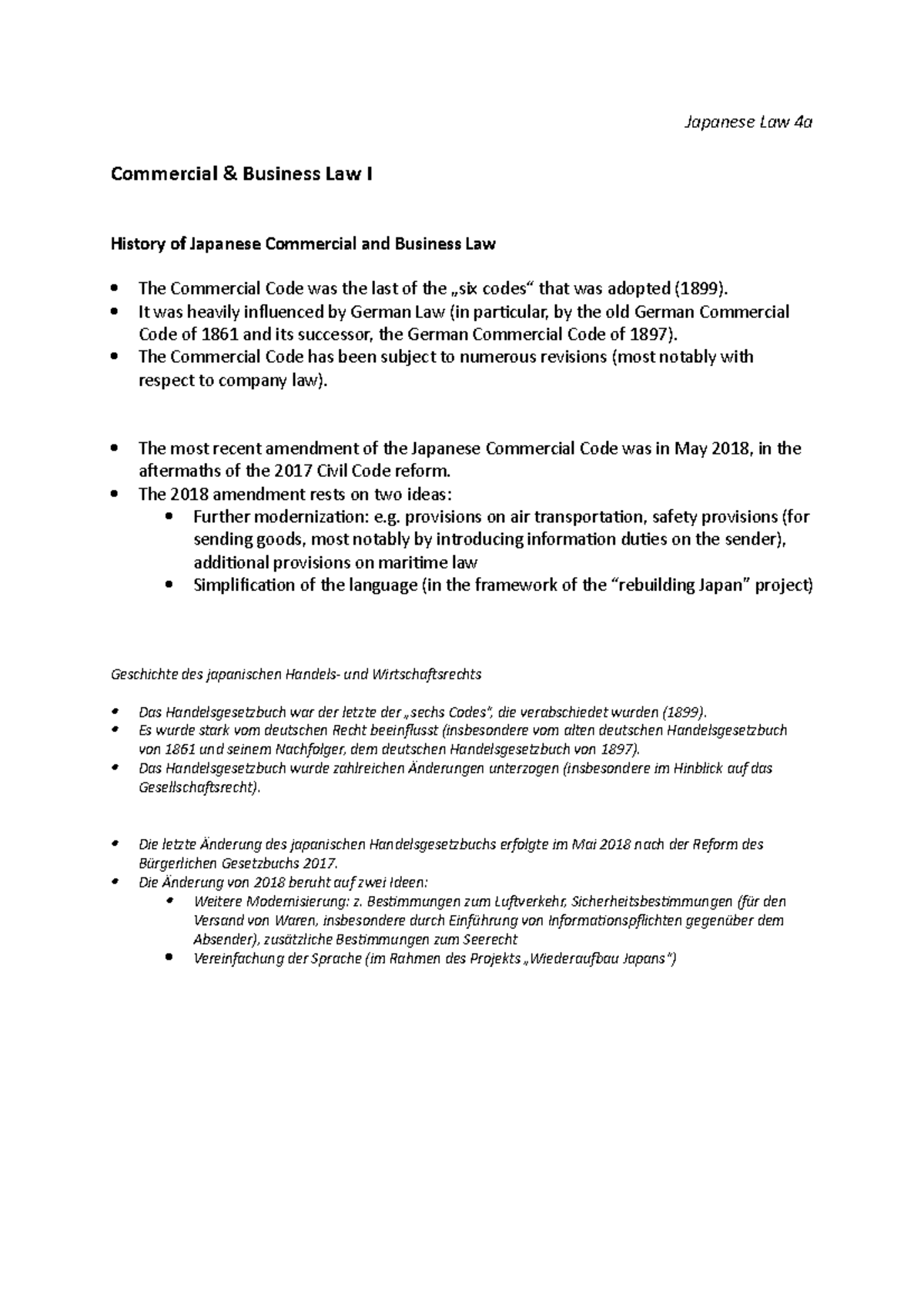 Introduction to Japanese Law lection 4a Mitschrift - Japanese Law 4a ...