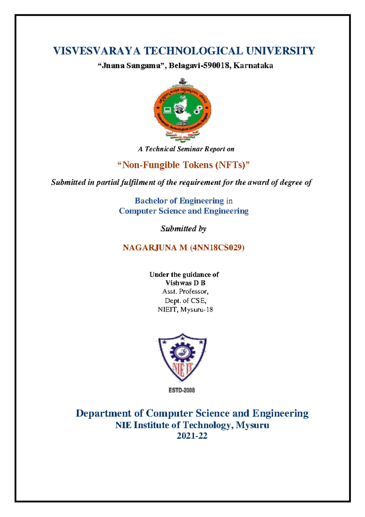 Report - Professor, Dept. of CSE, NIEIT, Mysuru- 18 Department of Computer Science and ...