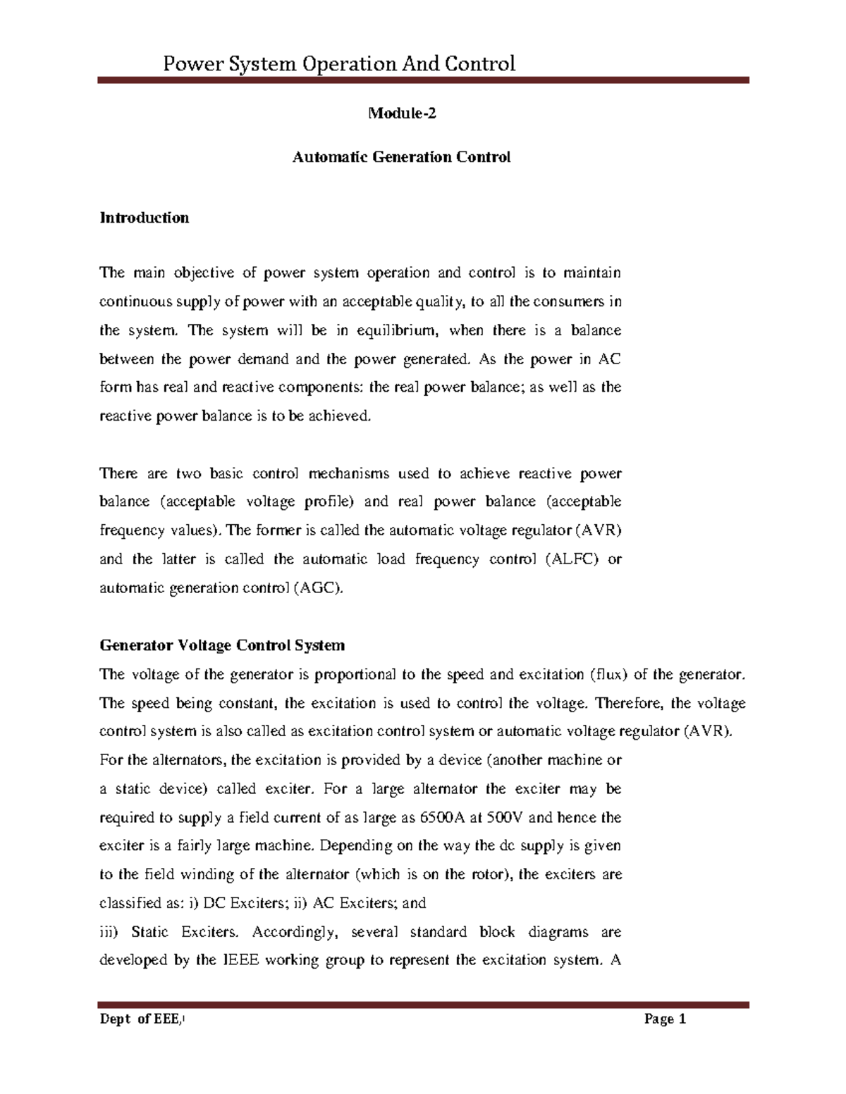 Module 2 - Module- 2 Automatic Generation Control Introduction The main ...