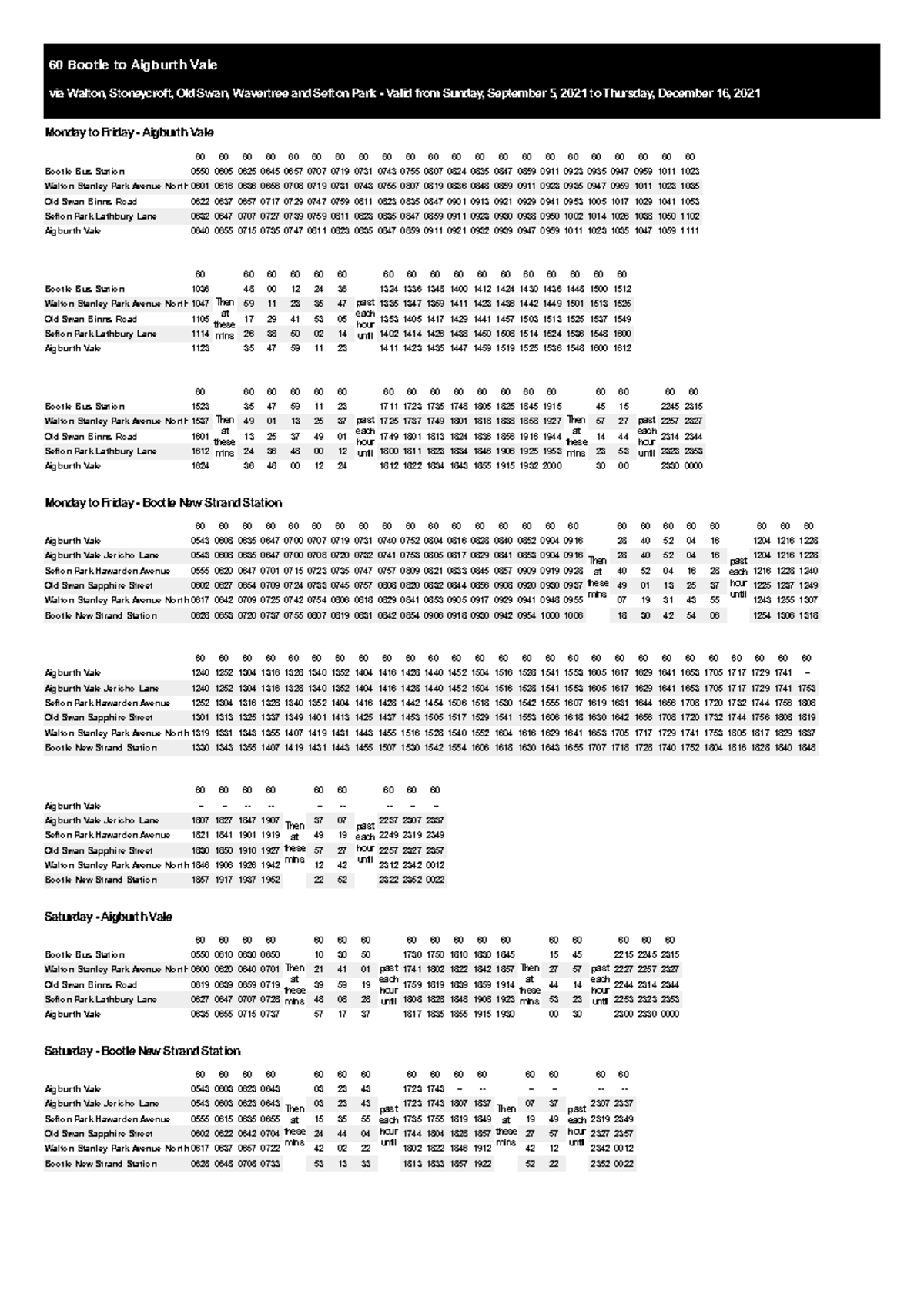 60 Bootle to Aigburth Vale from 05 Sep 2021 - Bootle Bus Station Walton ...