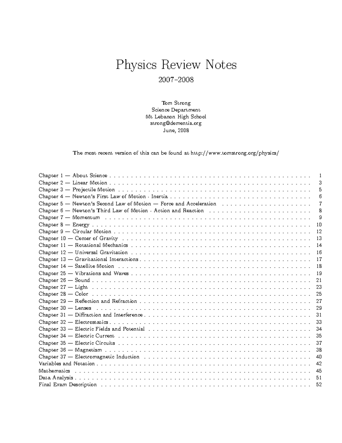 Physics Review Notes 2007 –2008 - Physics Review Notes Tom Strong ...