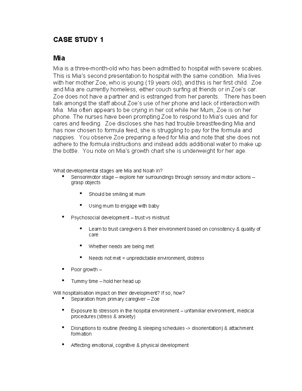 Mia Case Study - CASE STUDY 1 Mia Mia is a three-month-old who has been ...