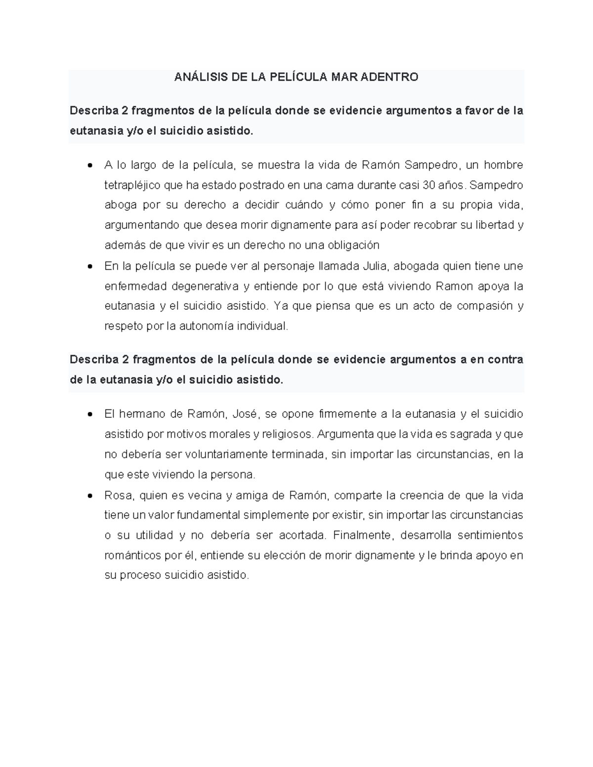 Analisis de Mar Adentro - ANÁLISIS DE LA PELÍCULA MAR ADENTRO Describa ...