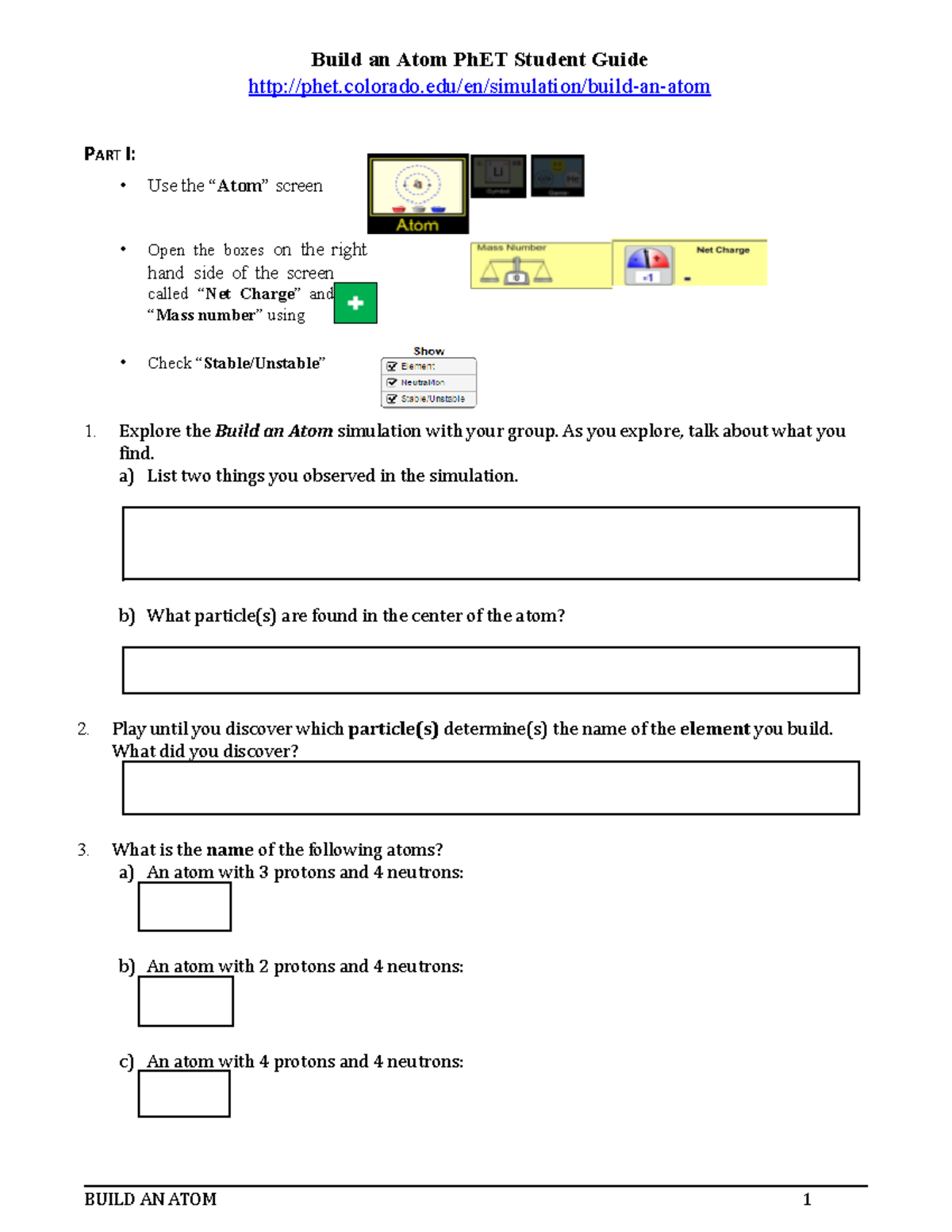 Build An Atom - Handout (23-24) - Build an Atom PhET Student Guide ...