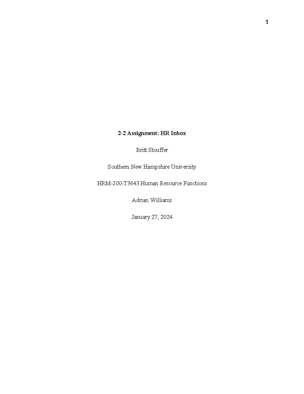 2-2 Assignment HR Inbox - 1 2-2 Assignment: HR Inbox Britt Stouffer ...