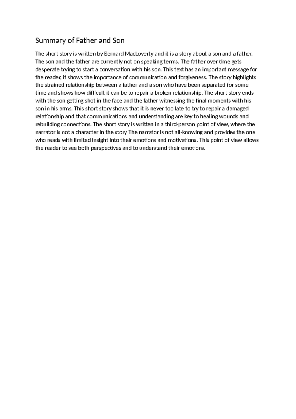 Engelsk oppsummering av father and son - Summary of Father and Son The ...