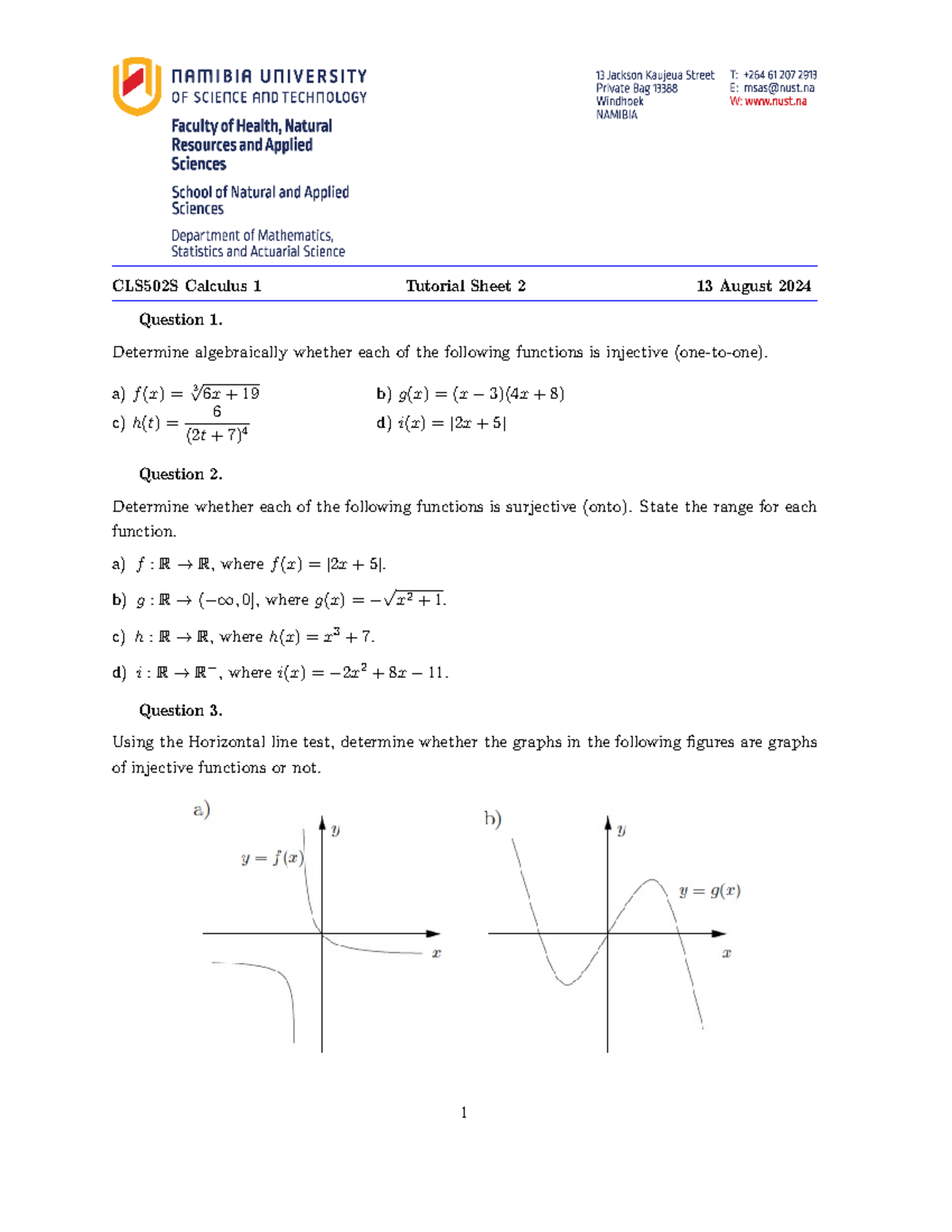 Tutorial 2 - CLS502S Calculus 1 Tutorial Sheet 2 13 August 2024 ...