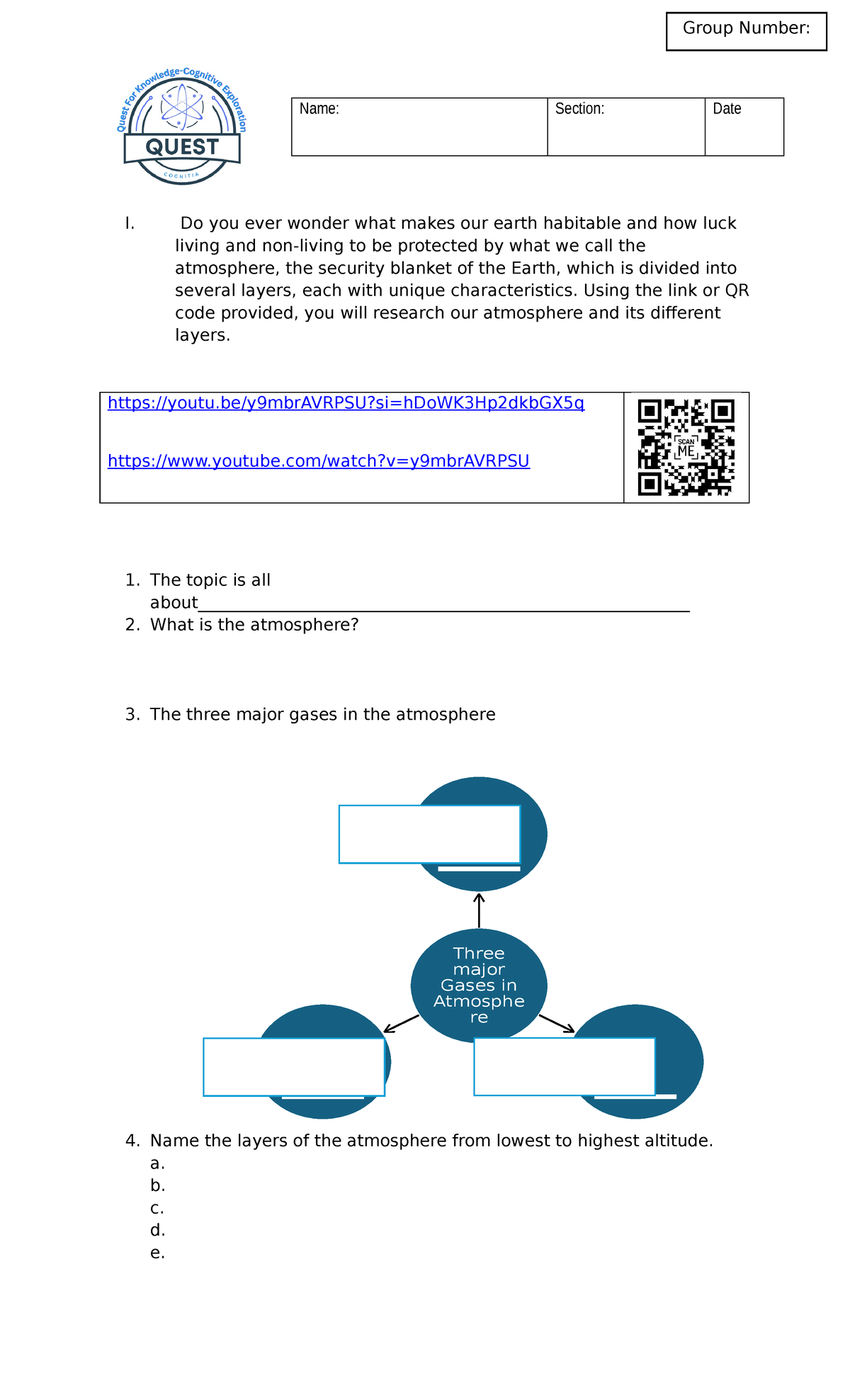 Layers-of-Atmosphere Worksheet - Group Number: ___ Name: Section: Date ...