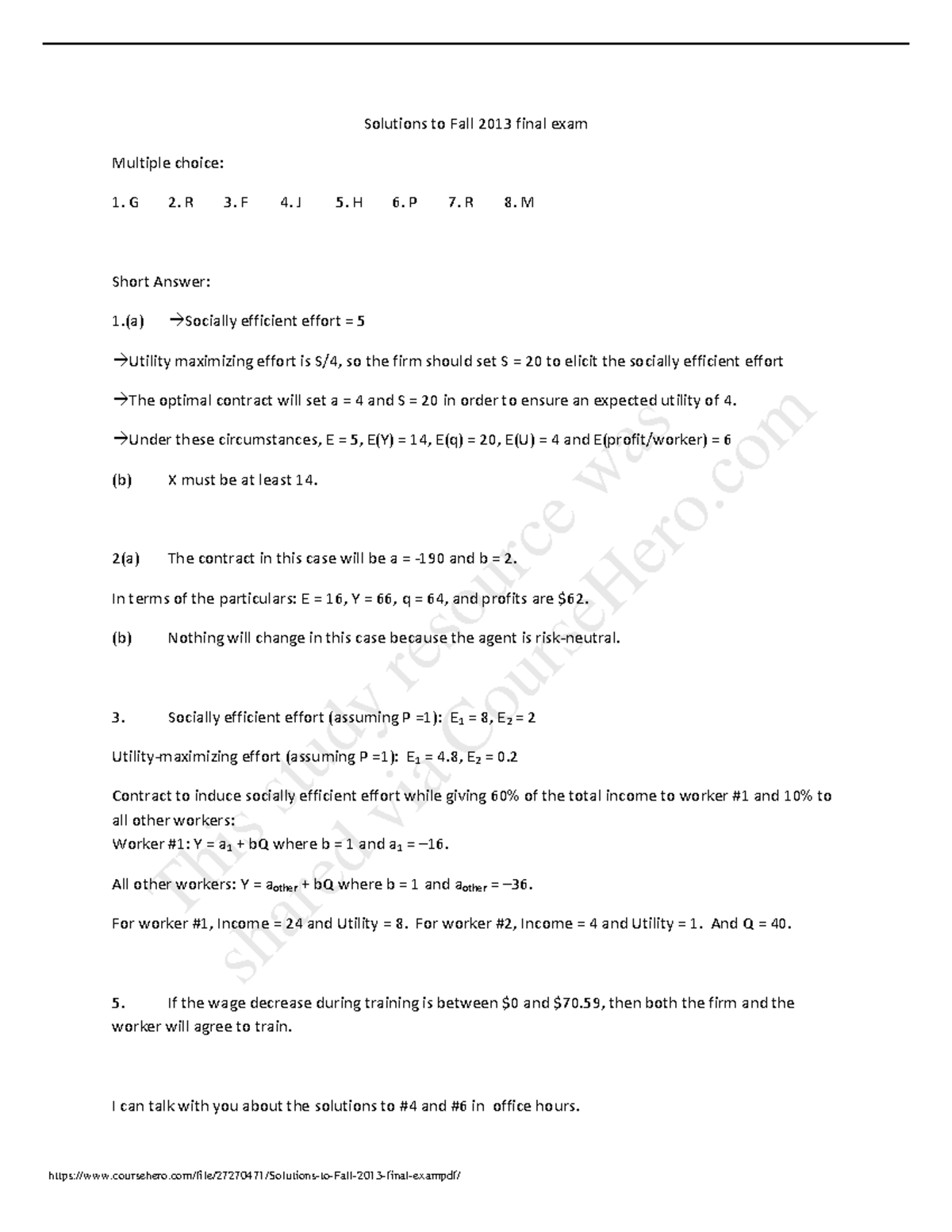 Exam 2013, questions and answers - Solutions to Fall 2013 final exam ...