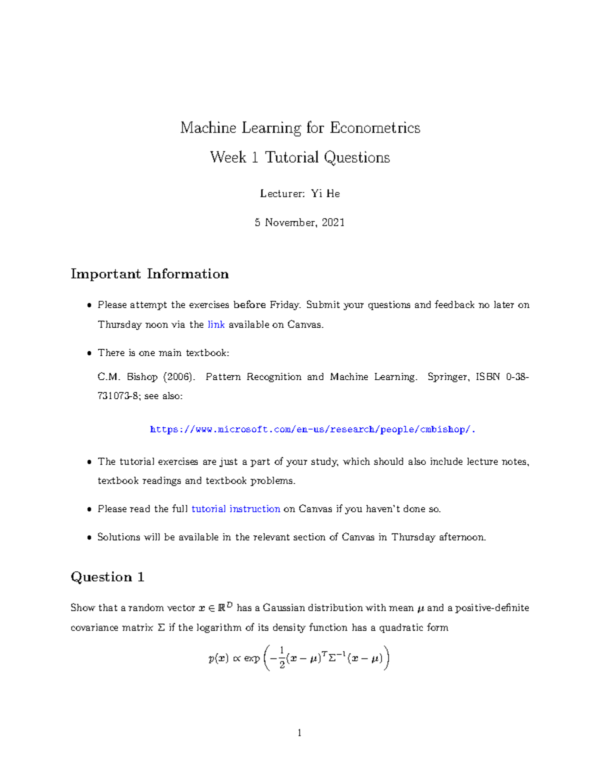 Session 1 Tutorial Machine Learning For Econometrics Week 1 Tutorial 2832