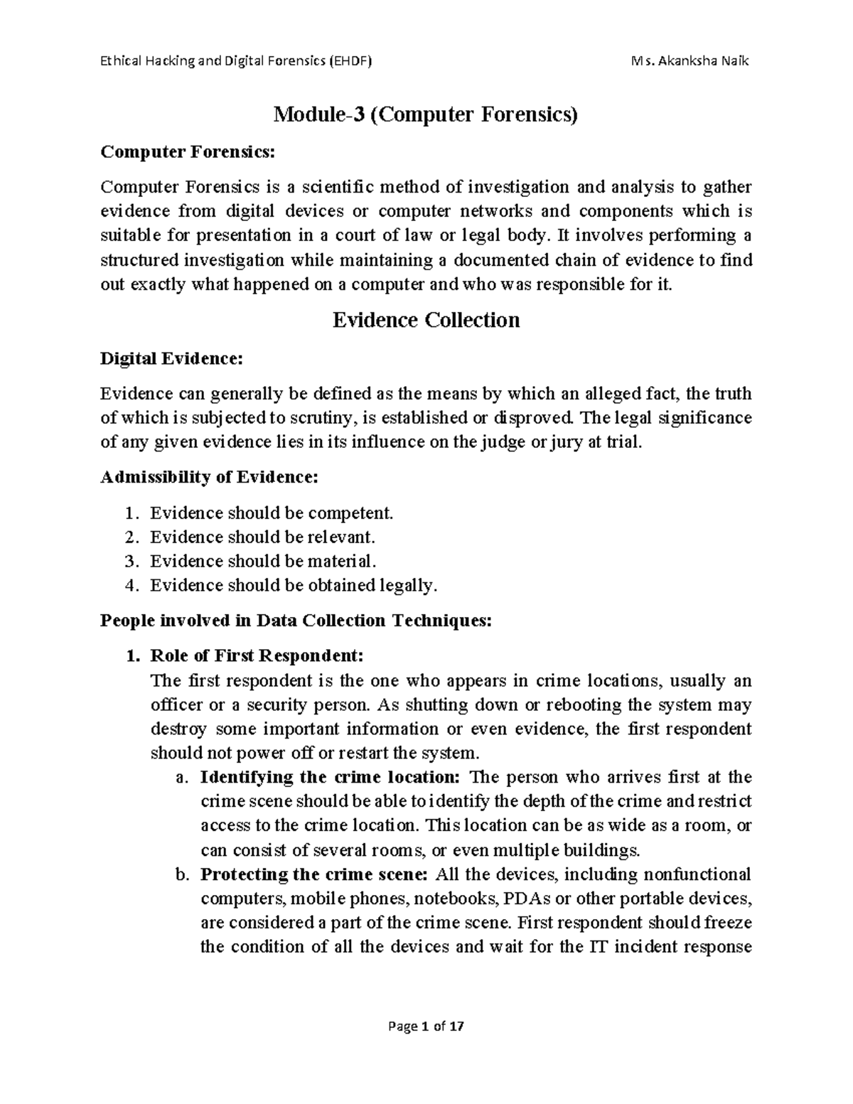 Ethical Hacking Module 3 Notes Be It Sem6 Module 3 Computer Forensics Computer Forensics