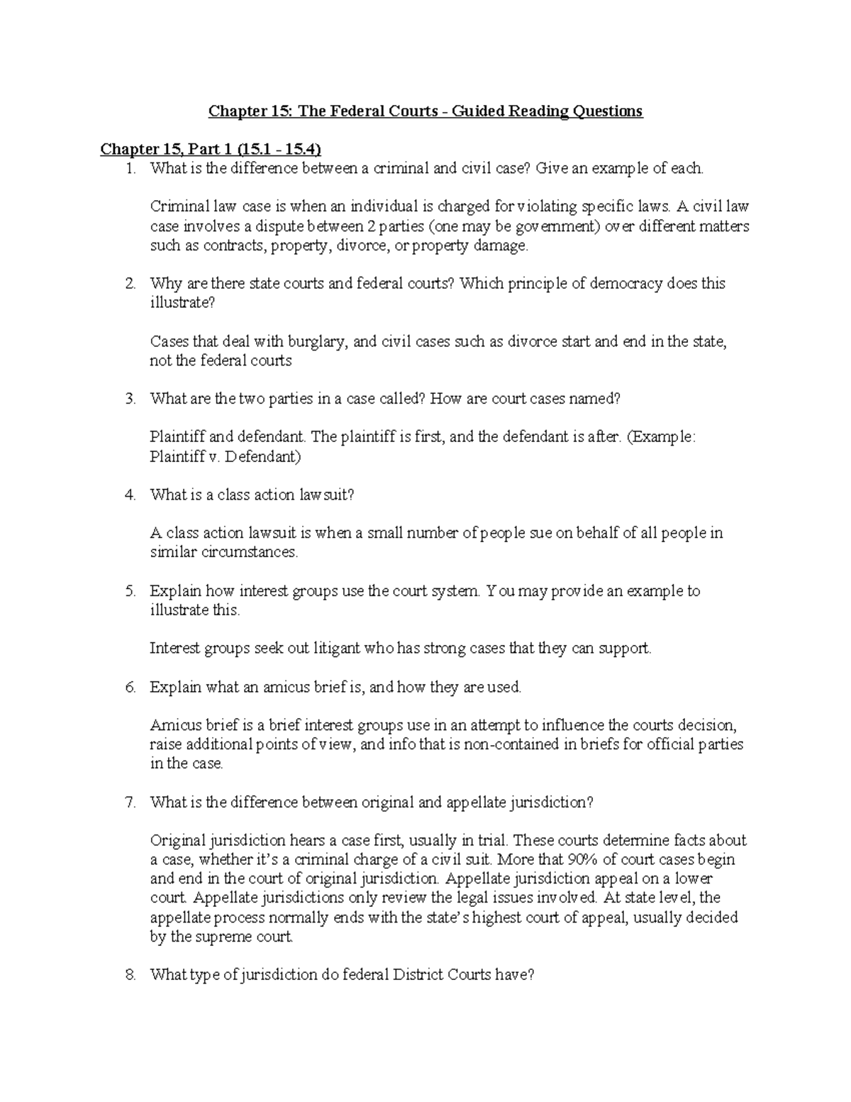 Copy of Chapter 15 - Chapter 15: The Federal Courts - Guided Reading ...