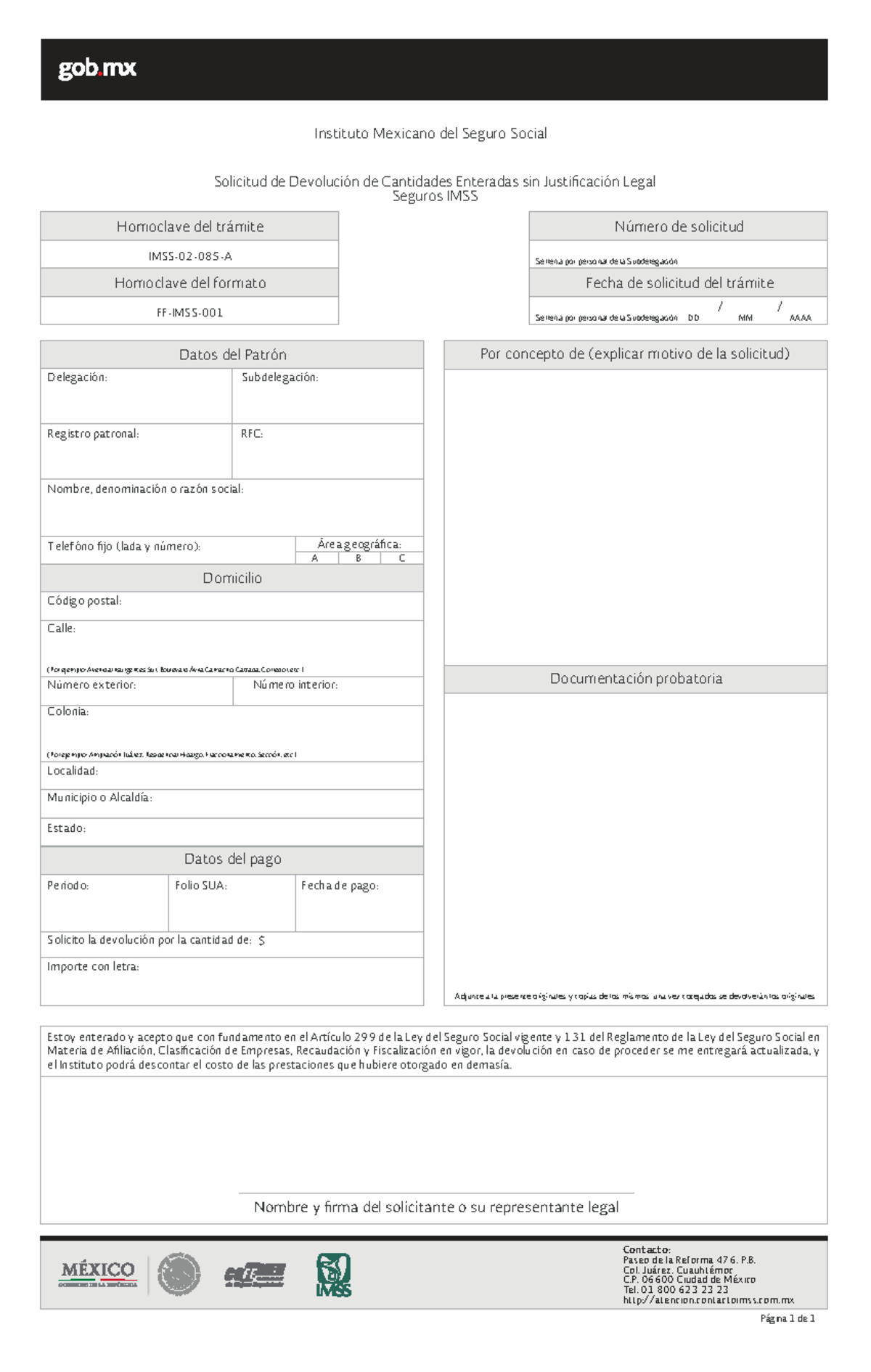 FF-IMSS-001 - Documento de imss - / / DD MM AAAA Se llena por personal ...