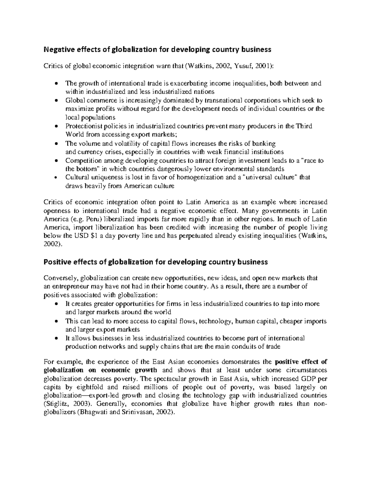 Negative and positive effects of globalization for developing country ...
