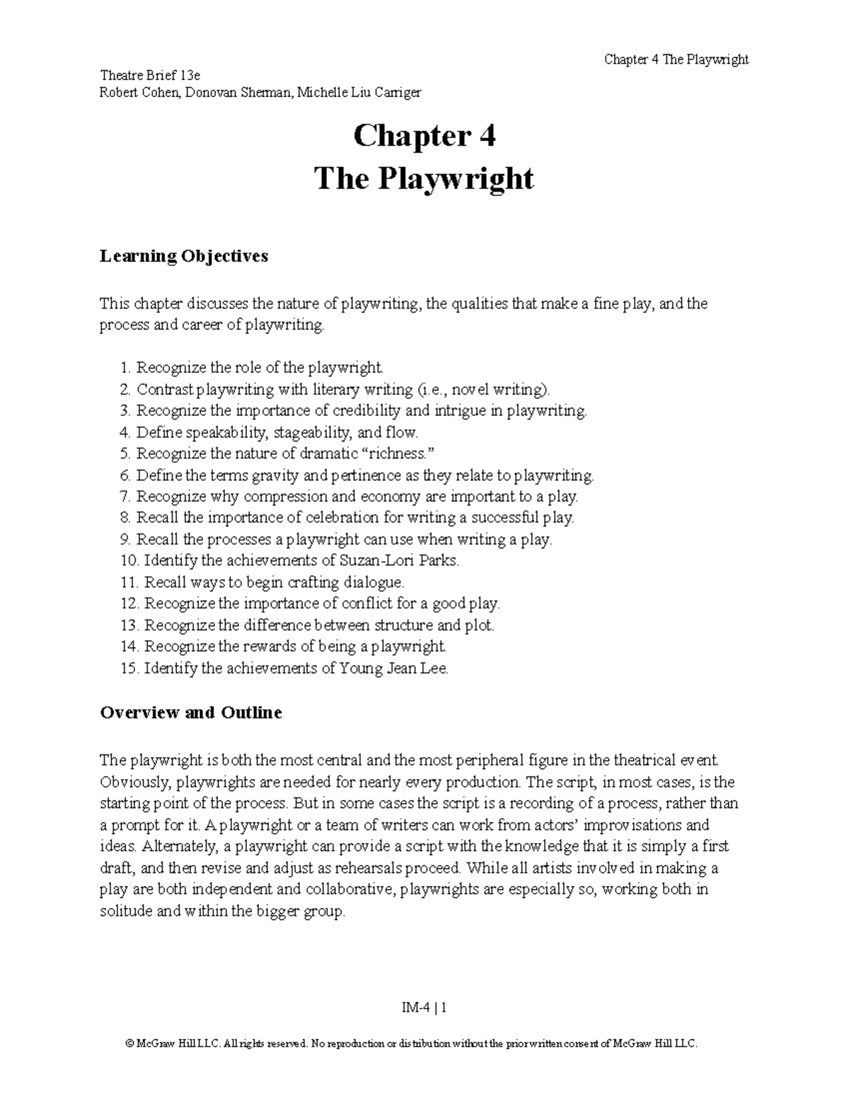 Chapter 4 Notes - Who is the Playwright? - Theatre Brief 13e Robert ...