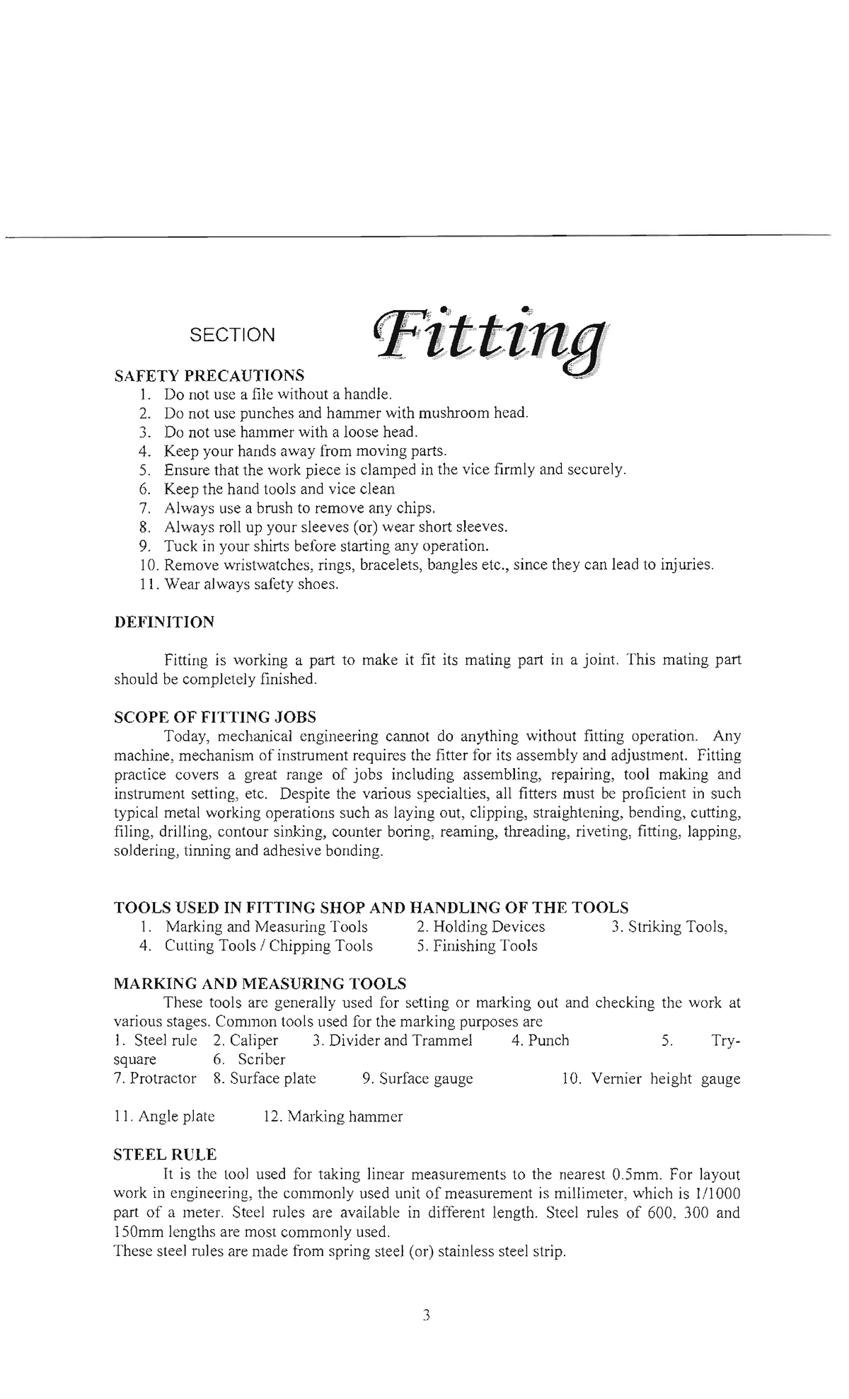 Fitting study material - SECTION .;;;tt ,",v v1 fb, 1tlV} Y 'Y..'7 ...