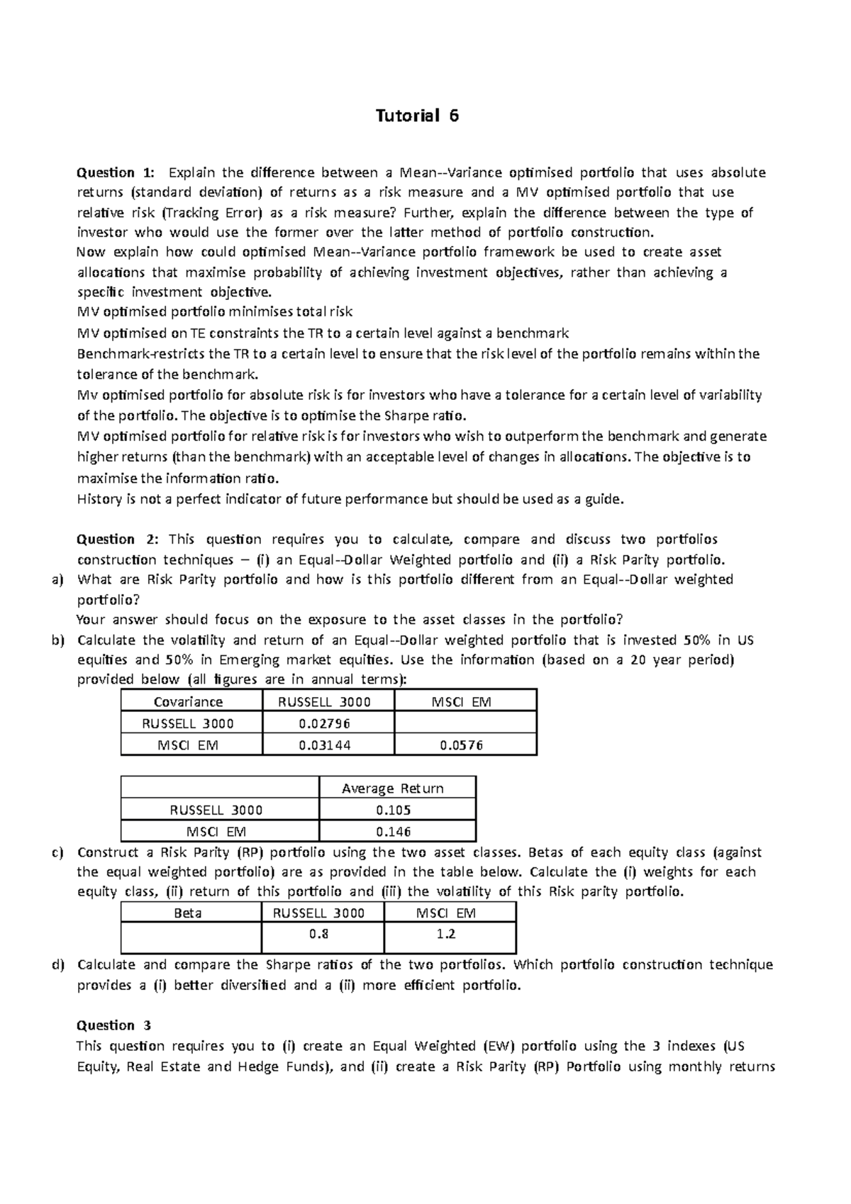 Tutorial 6-2020 answers - CORPFIN 3501 - Adelaide University - Studocu