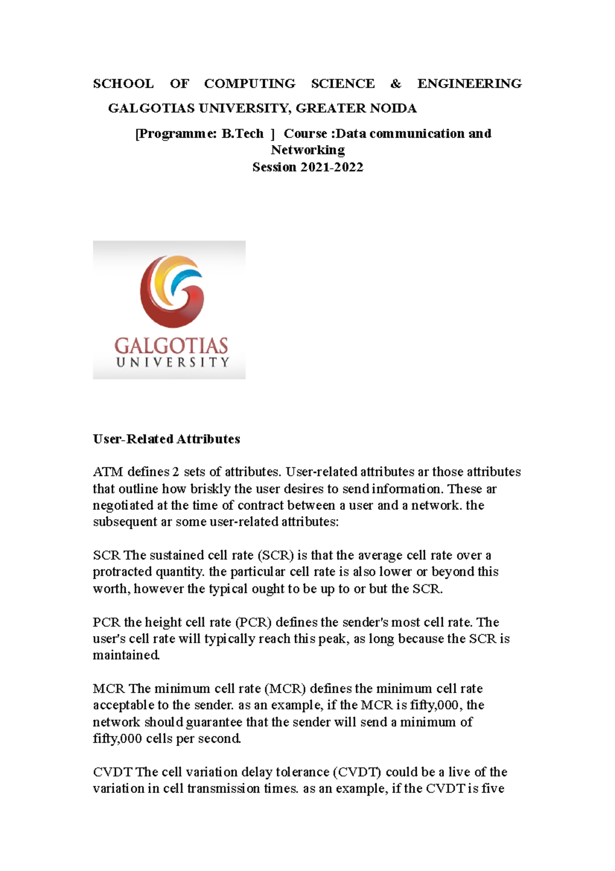 DCN lecture 52 @ Galgotias university - Data Communication and Networking - Studocu