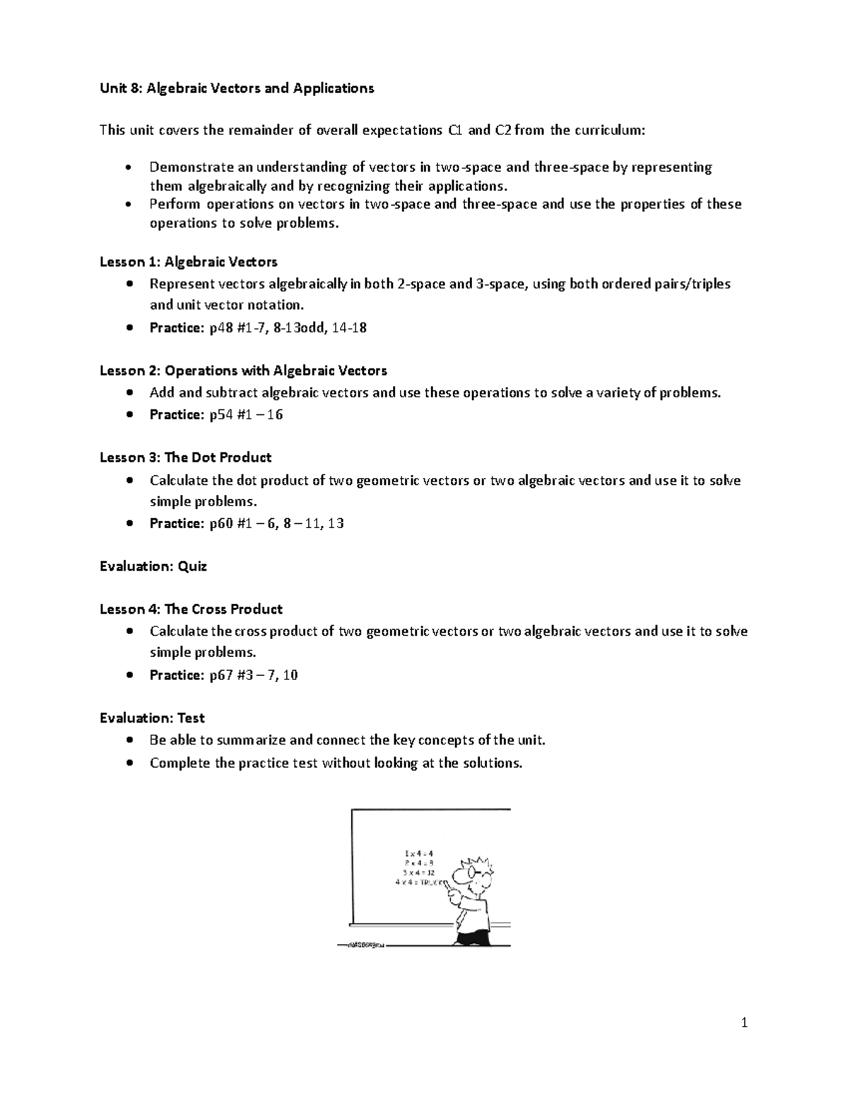 Unit 8 2023 - Math handout on unit 8 - Unit 8 : Algebraic Vectors and ...