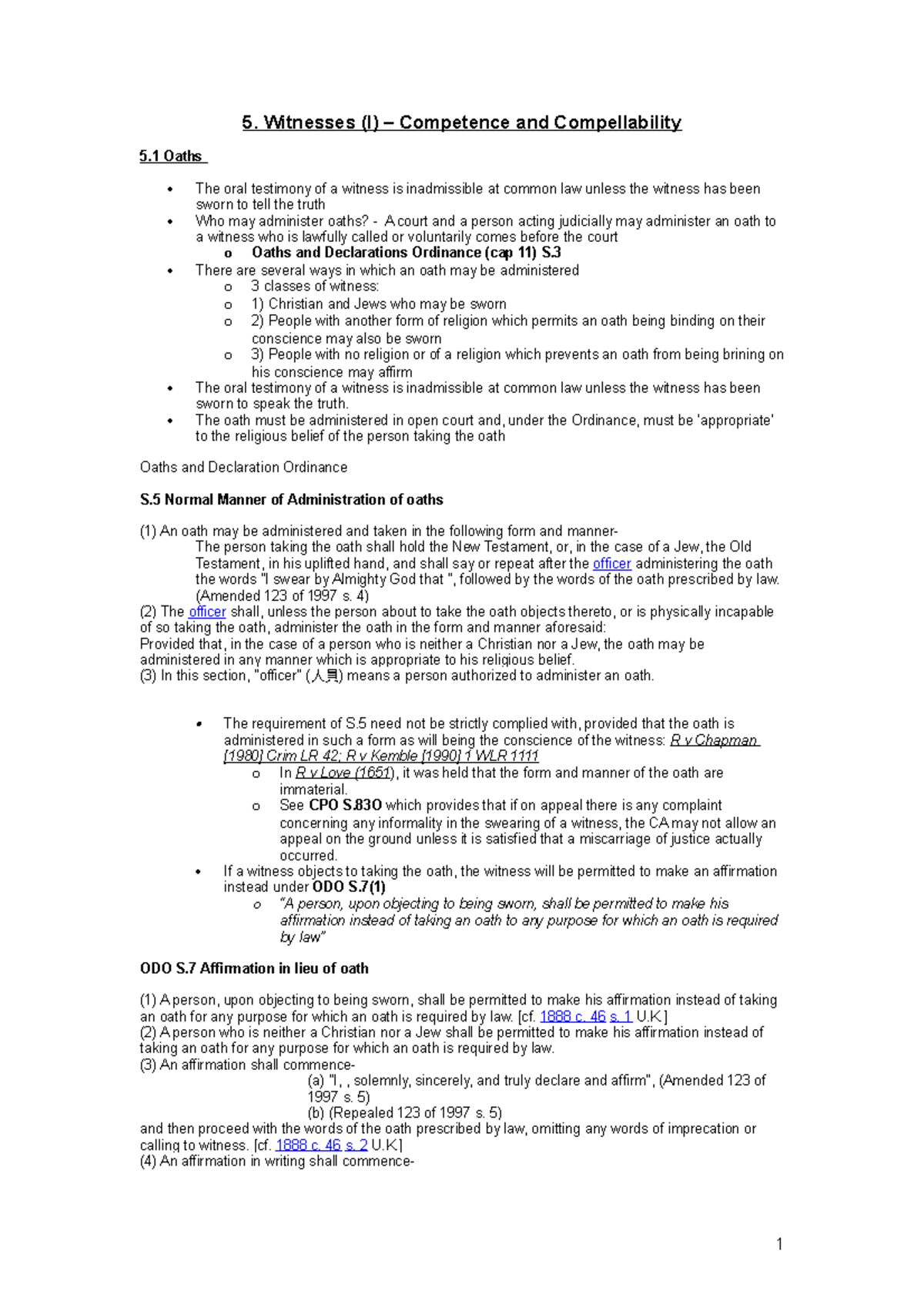 5. competence and compellability - 5. Witnesses (I) – Competence and ...