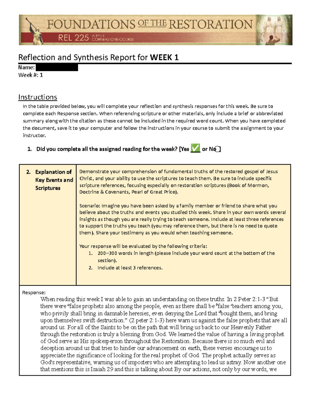 REL225C W01 Reflection And Synthesis - Reflection and Synthesis Report ...