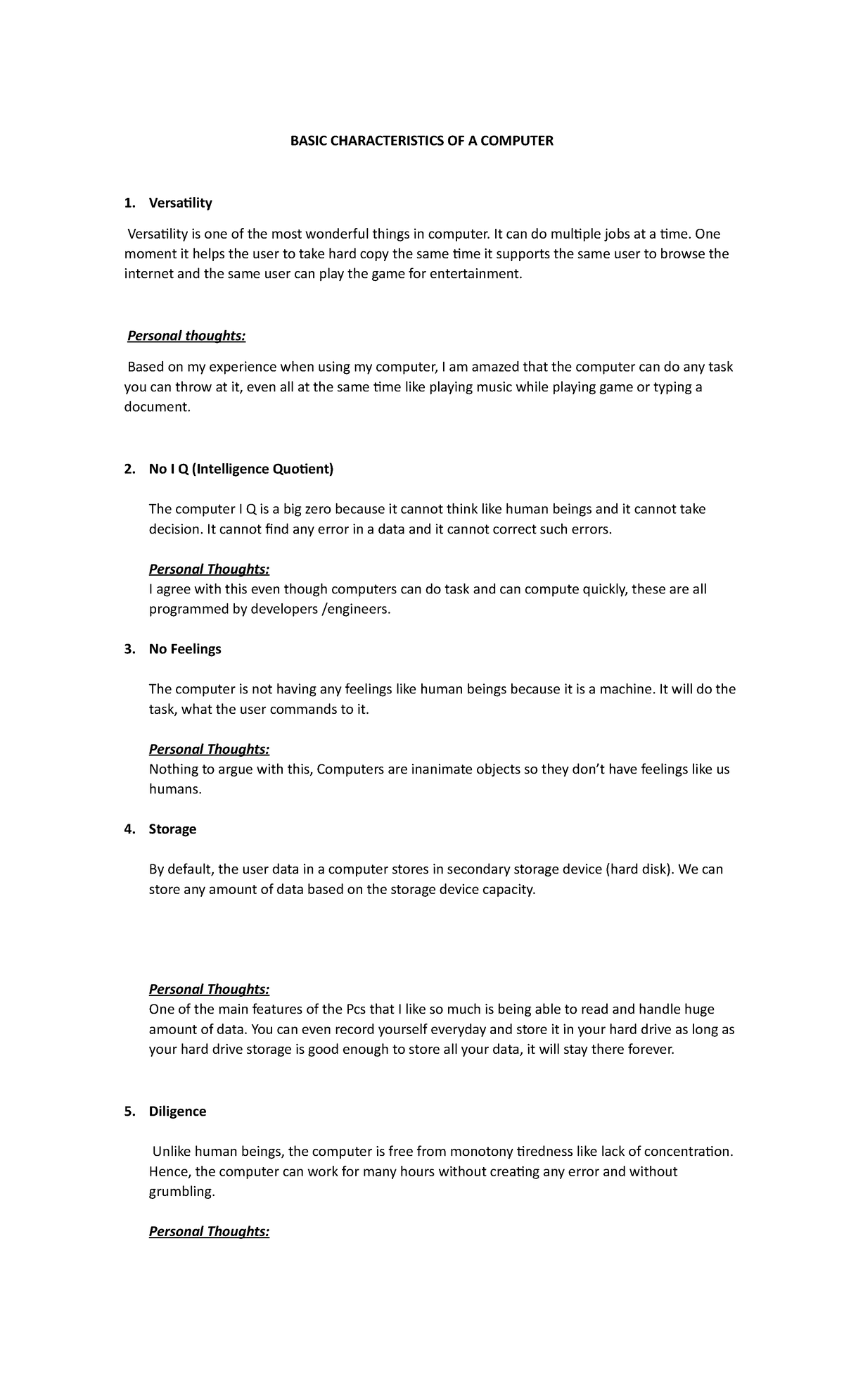 Basic Characteristics OF A Computer - Computer Science - University of ...