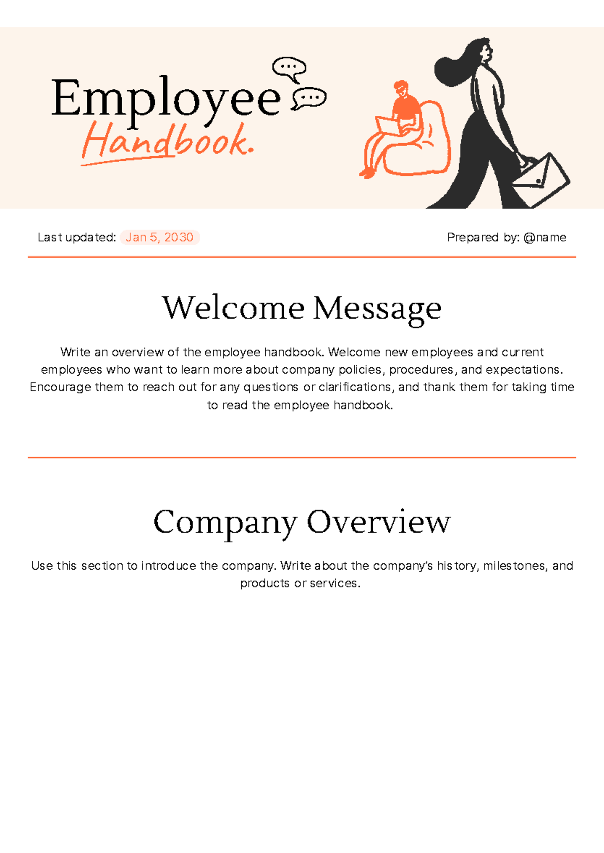 Employee Handbook Doc - JBJBJ - Welcome Message Wite an oveview of the ...