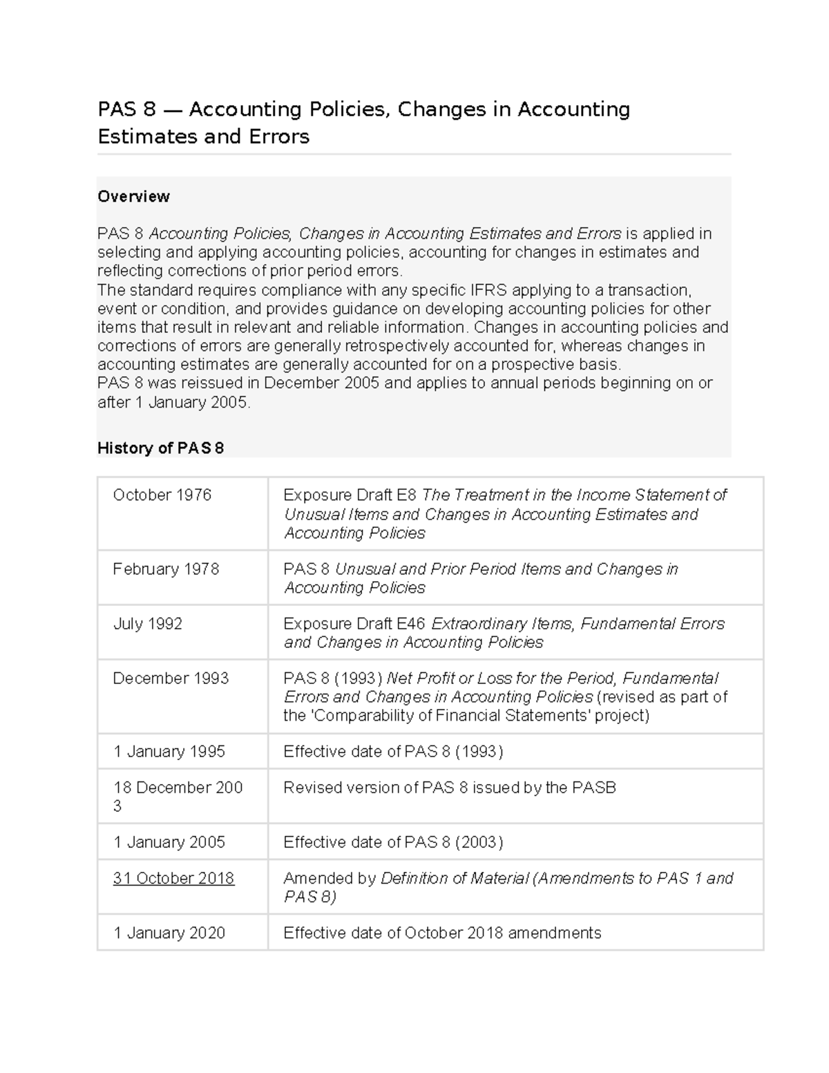PAS 8 — Accounting Policies - PAS 8 — Accounting Policies, Changes in ...