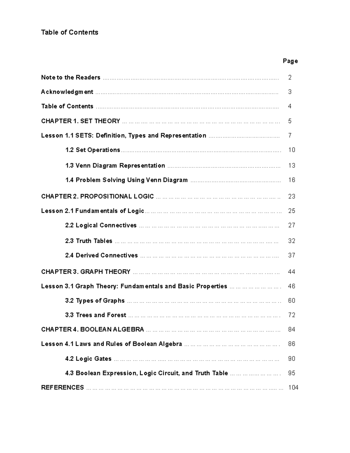 PCIT01 Discrete Mathematics - Completed - Table of Contents Table of ...