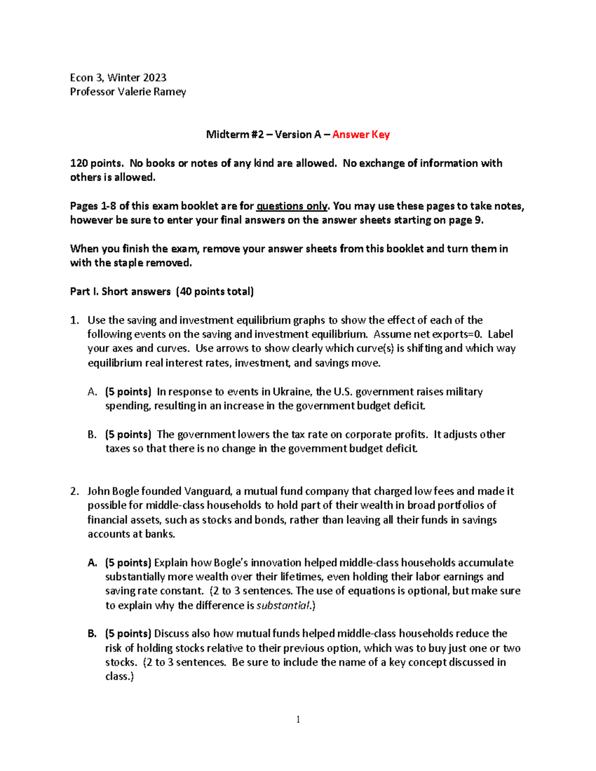 Econ 3 Midterm 2 A 2023 answer key - Econ 3, Winter 2023 Professor ...