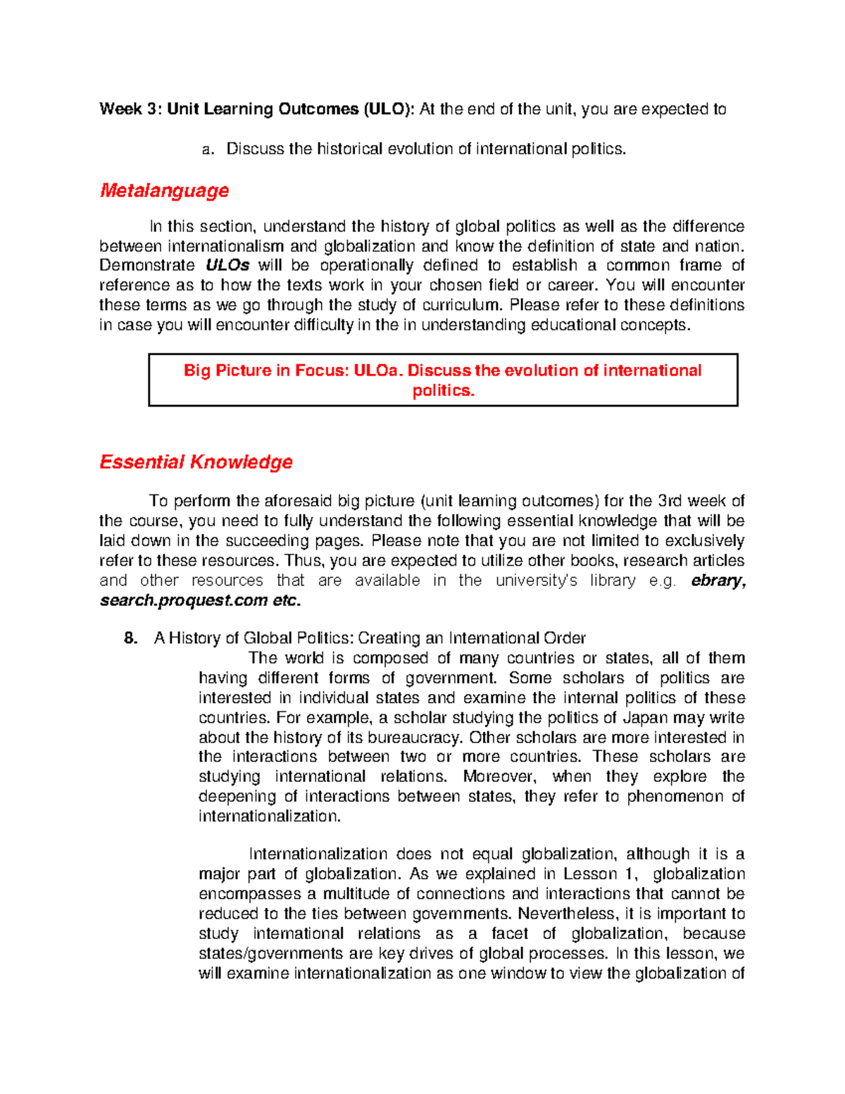 GE 3 Set 3 - GE 3 - Week 3: Unit Learning Outcomes (ULO): At the end of ...