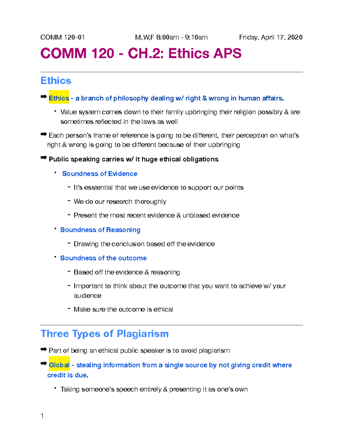 COMM 120 - CH.2 Ethics LEC - COMM 120 - CH: Ethics APS Ethics Ethics ...