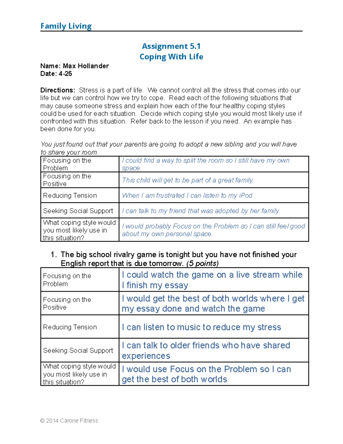 5 1assignment - For online Health 1 - Family Living Assignment 5 ...