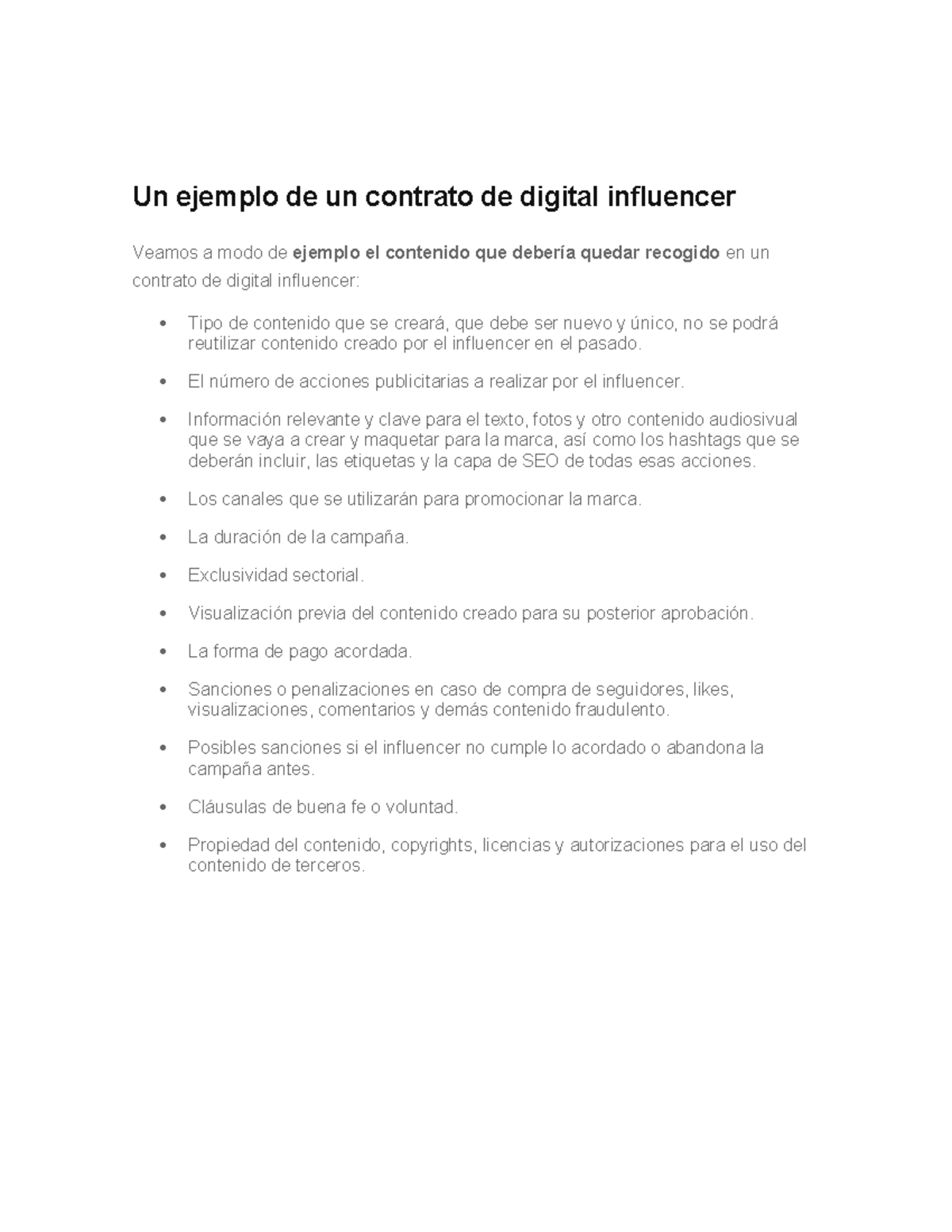 Contenido para contrato influencer - Un ejemplo de un contrato de ...