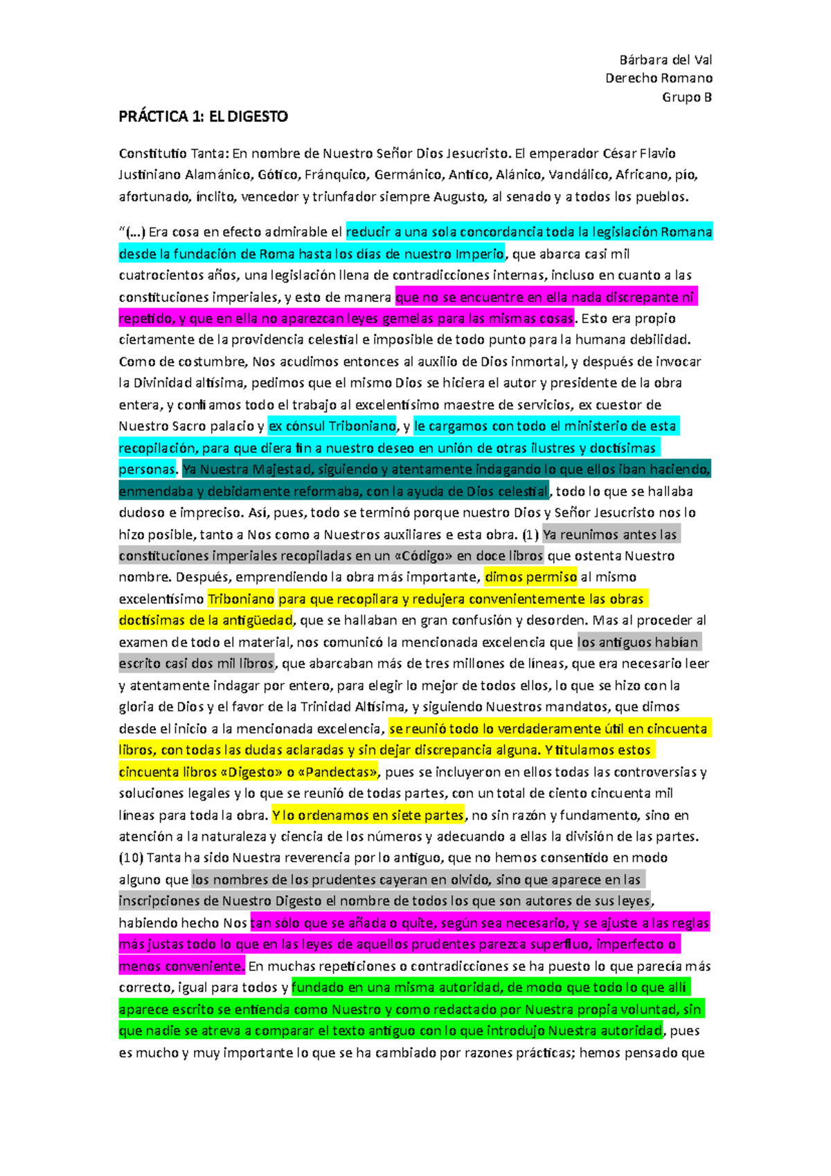 Práctica 1. Derecho Romano. EL Digesto - Derecho Romano Grupo B ...