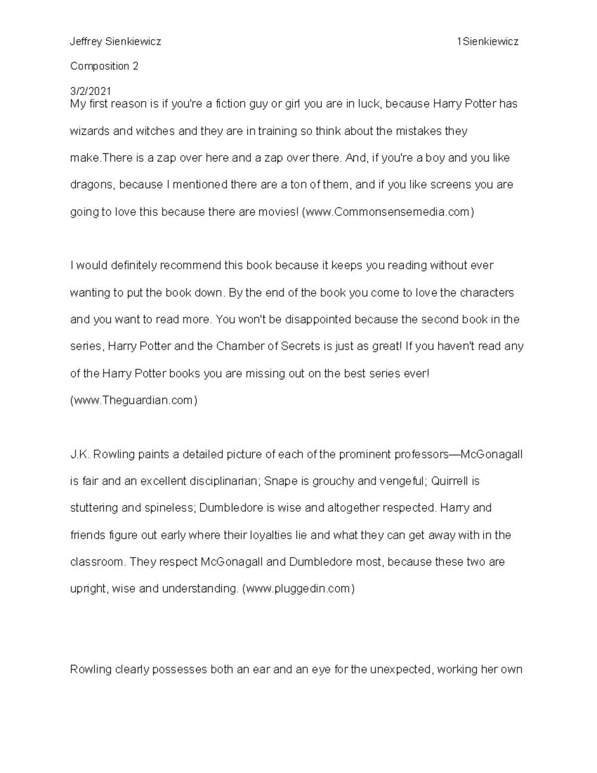 Work Cited - citation for Harry Potter - Composition 2 3/2/2021My first ...