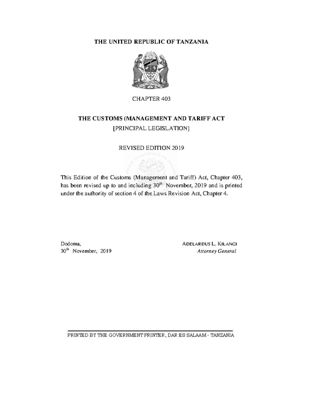 En-1676544975-THE Customs ( Management AND Tariff ACT, CAP 403 R.E 2019 ...