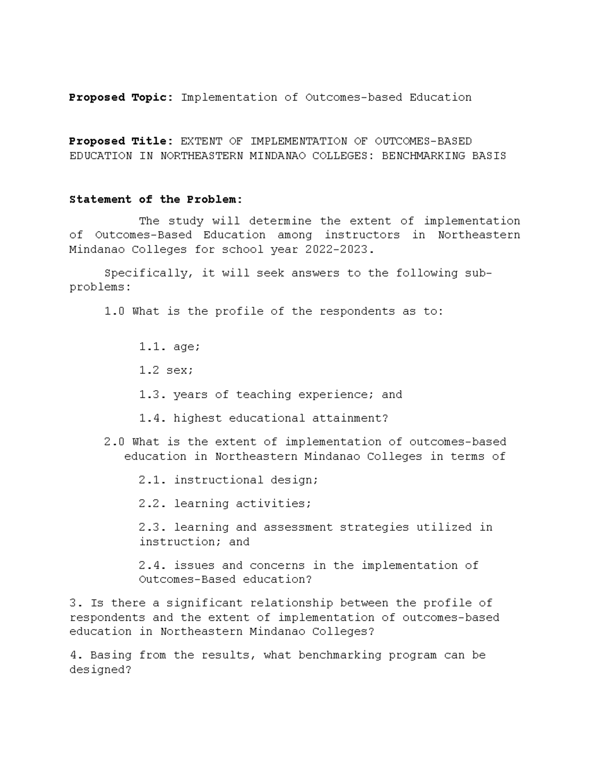Proposed Topic - Familiarization of Outcomes- Based Education ...