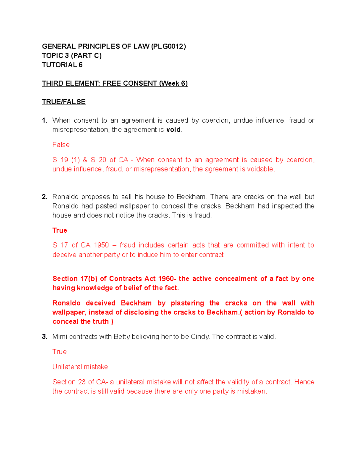 TUT 6 - Topic 3 (PART C) - gpol - GENERAL PRINCIPLES OF LAW (PLG0012) TOPIC 3 (PART C) TUTORIAL ...