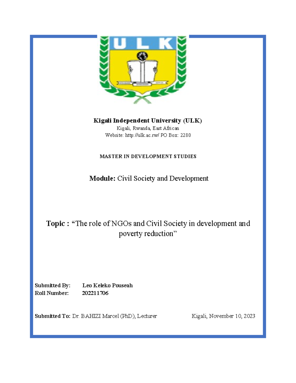 Leo Civic Society Assignment #2 - Kigali Independent University (ULK ...