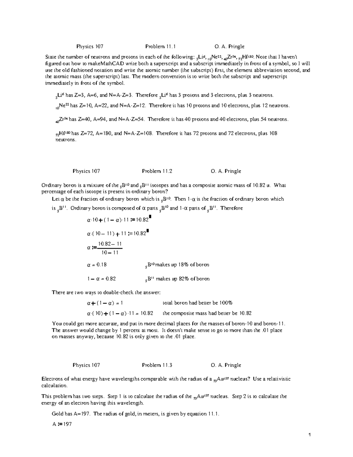 Chapter 11 - nuclear physics - Physics 107 Problem 11 O. A. Pringle State the number of neutrons ...