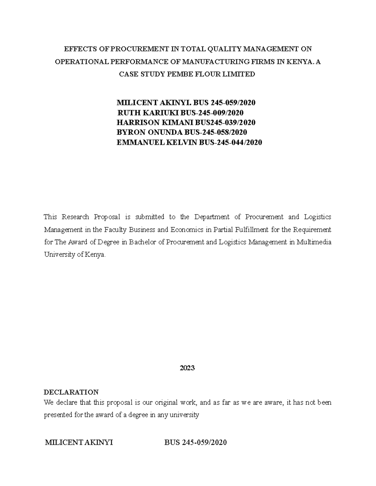 Proposal - procurement - EFFECTS OF PROCUREMENT IN TOTAL QUALITY ...
