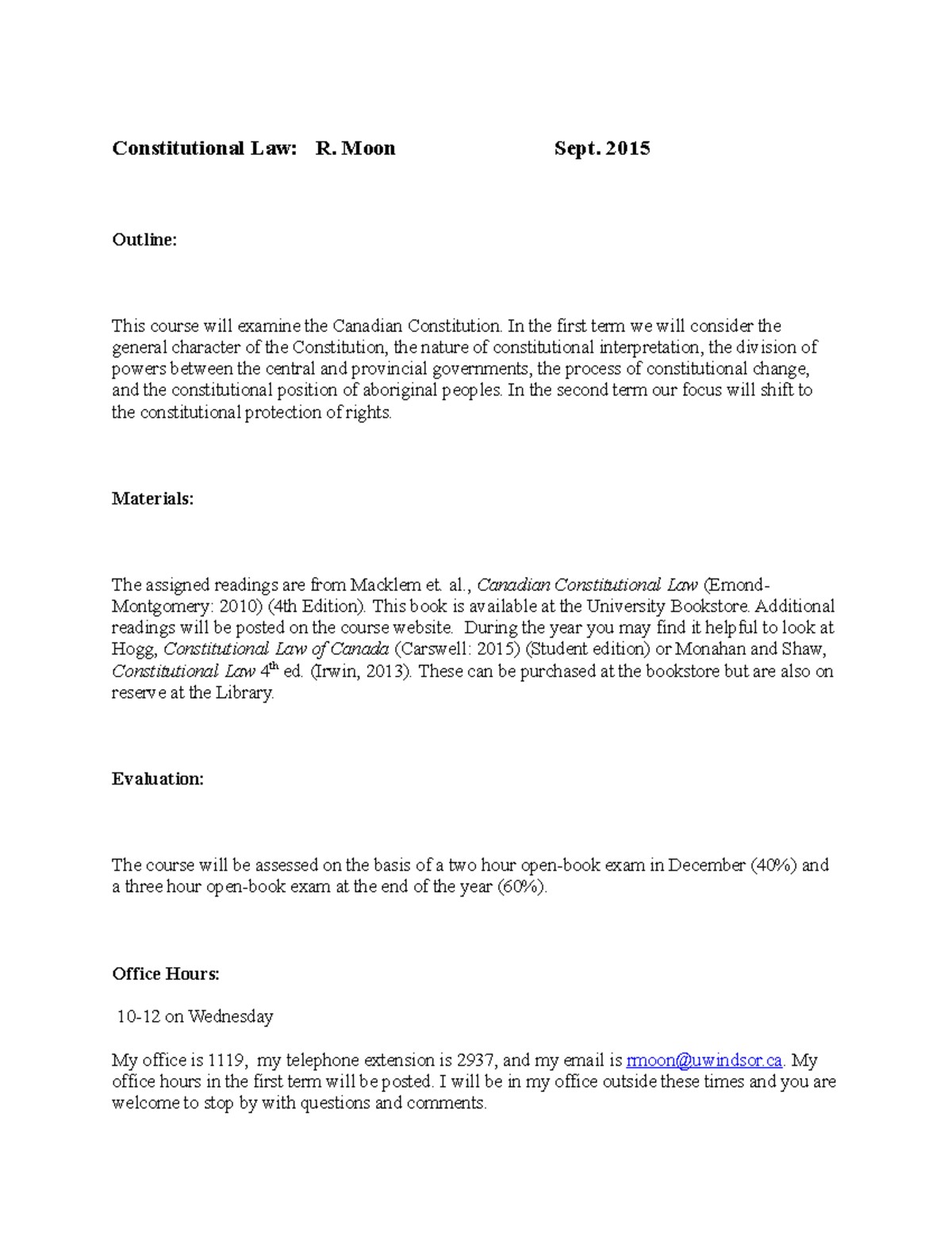 Constitutional Outline 2015 Thursday Class - Constitutional Law: R ...