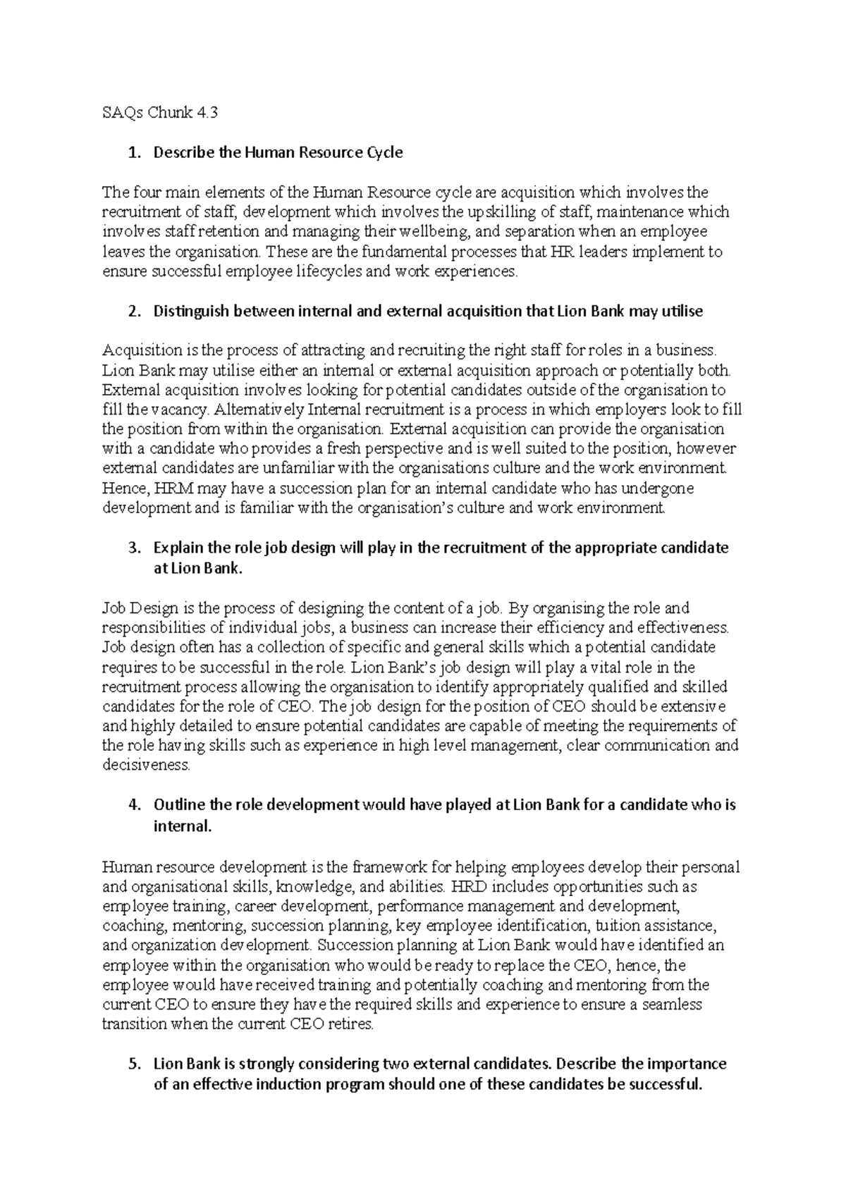 SAQs Chunk 4 - short answer questions - SAQs Chunk 4. Describe the ...