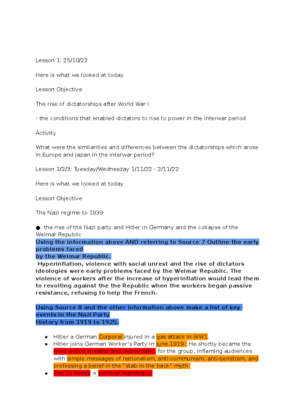 Copy of Modern History notes - Lesson 1: 25/10/ Here is what we looked ...