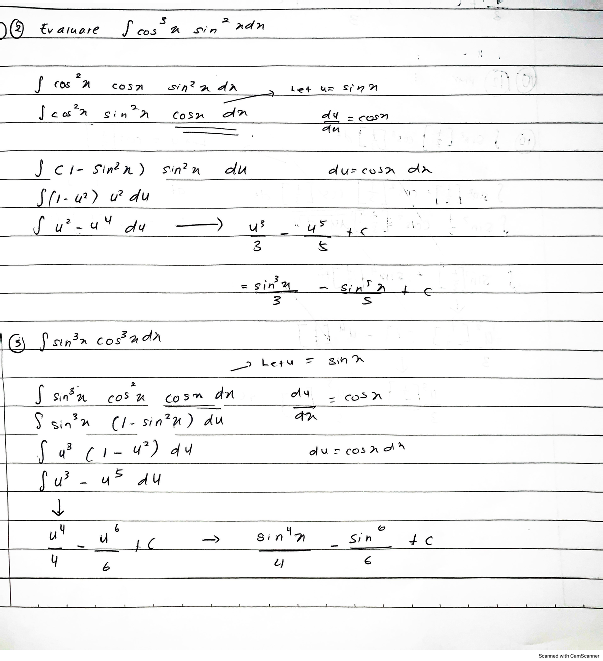 Calculus tutorial - 2 Evaluare Scos 3 a sin 2 ndn S cosn O Let sinn S c os 2n sin 2 cosn dn du ...