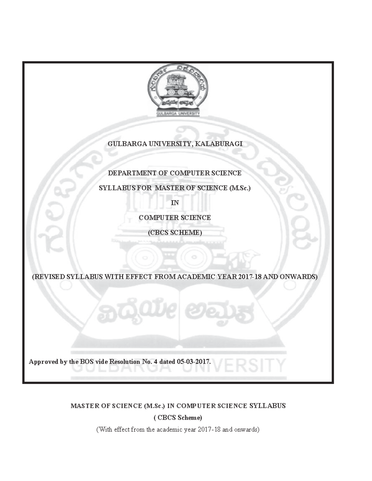 MSC Syllabus Records MASTER OF SCIENCE M IN COMPUTER SCIENCE