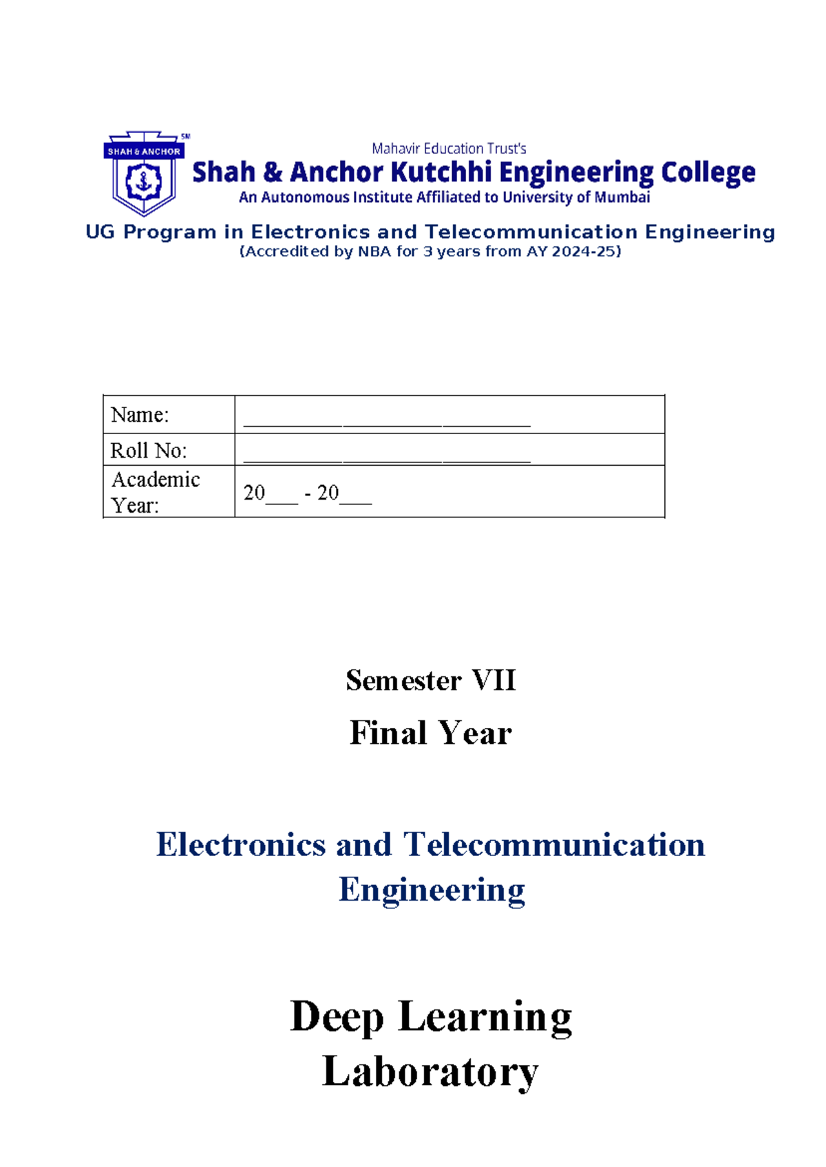 Journal template EXTC Department - (Accredited by NBA for 3 years from ...