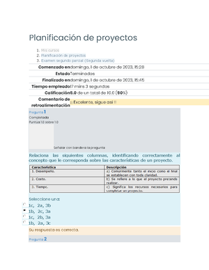 Exámenes Semana 6 Planificación Proyectos - Planificación de proyectos 1. Mis cursos 2. - Studocu