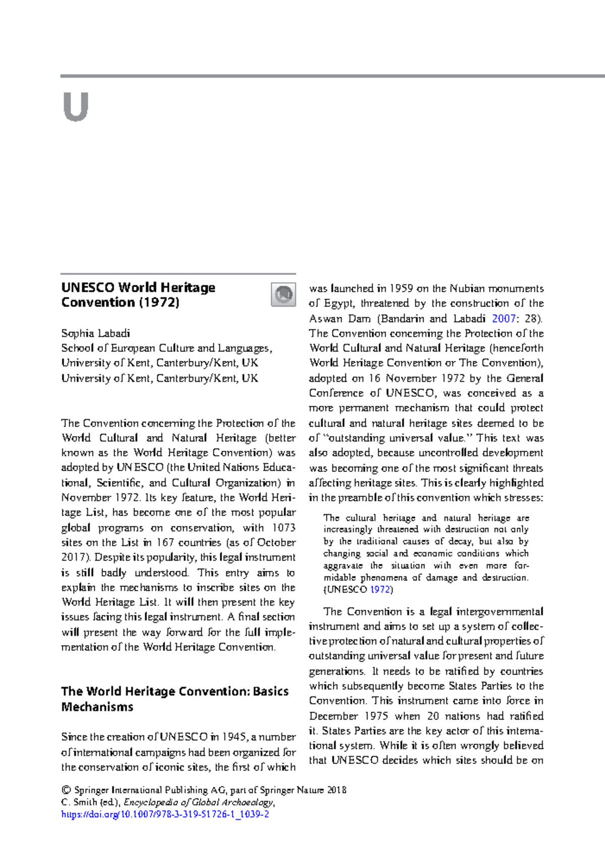 Unesco World Heritage Convention 1972 - U UNESCO World Heritage Convention (1972) Sophia Labadi ...